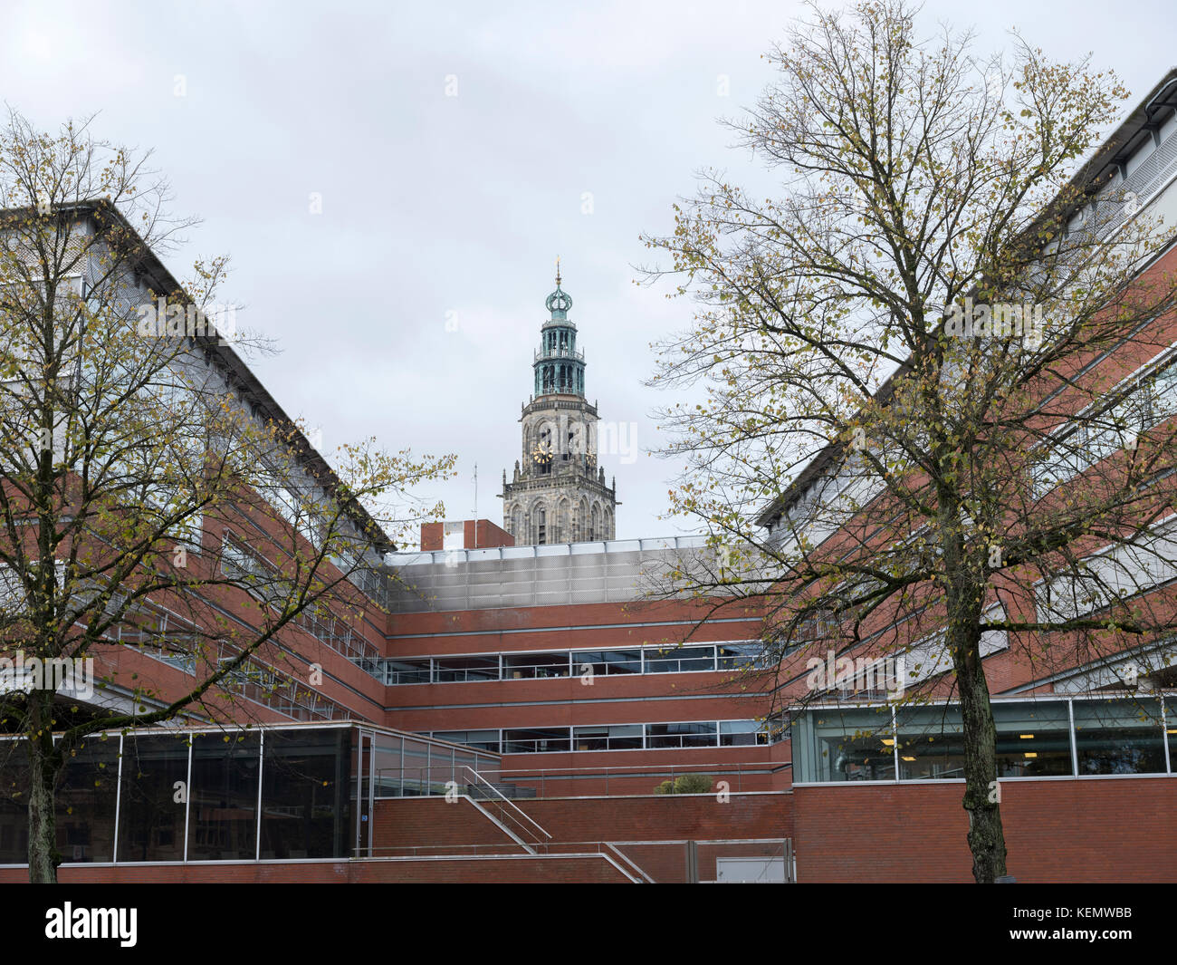 old martini tower in groningen above modern offices of province Stock ...