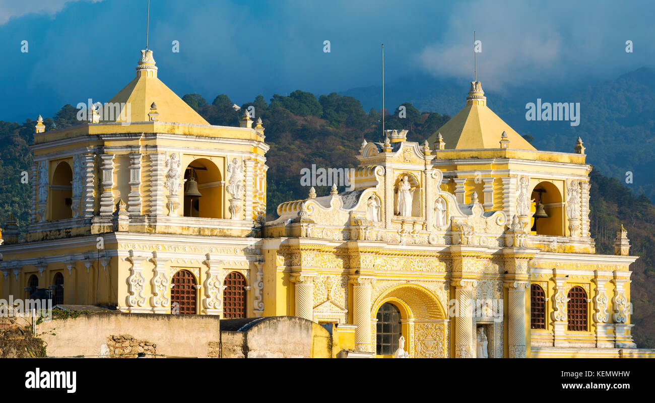 Iglesia de La Merced the baroque yellow church in Antigua, Guatemala ...