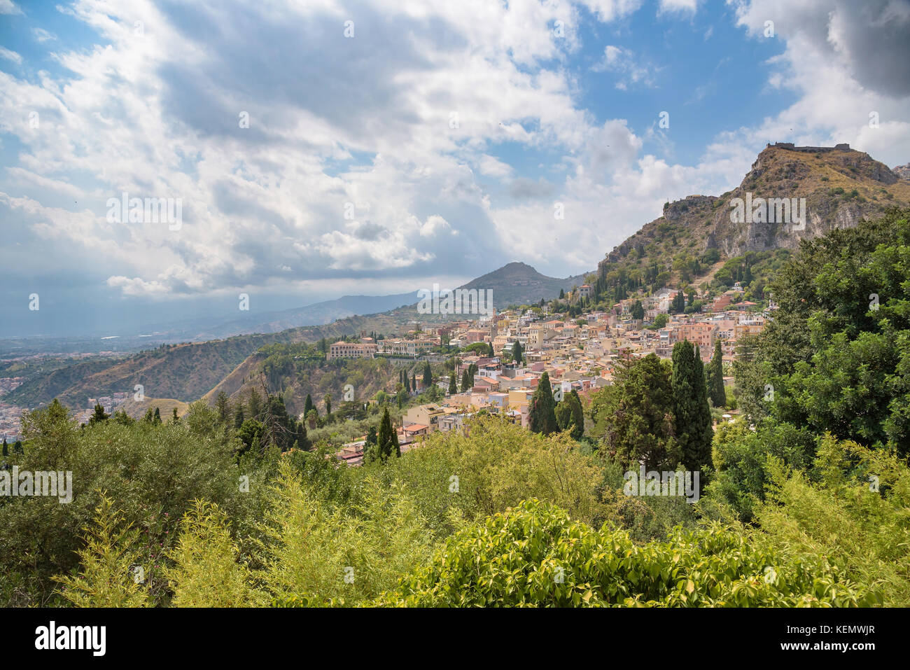 Beautiful view of picturesque town of Taormina, Sicily, Italy Stock ...