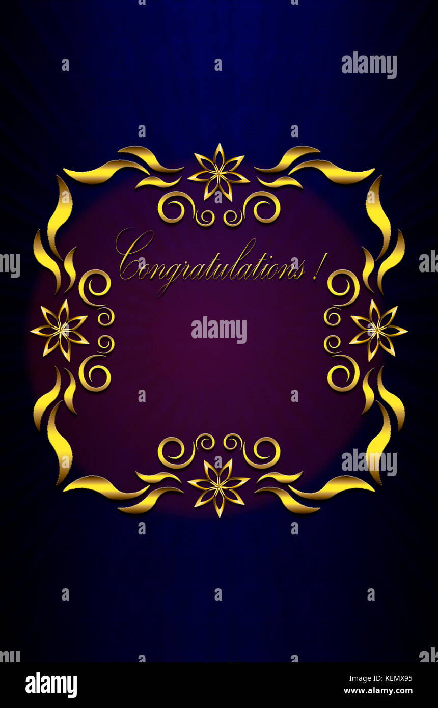 Card with gold frame of leaves with stars and Congratulations with red ...