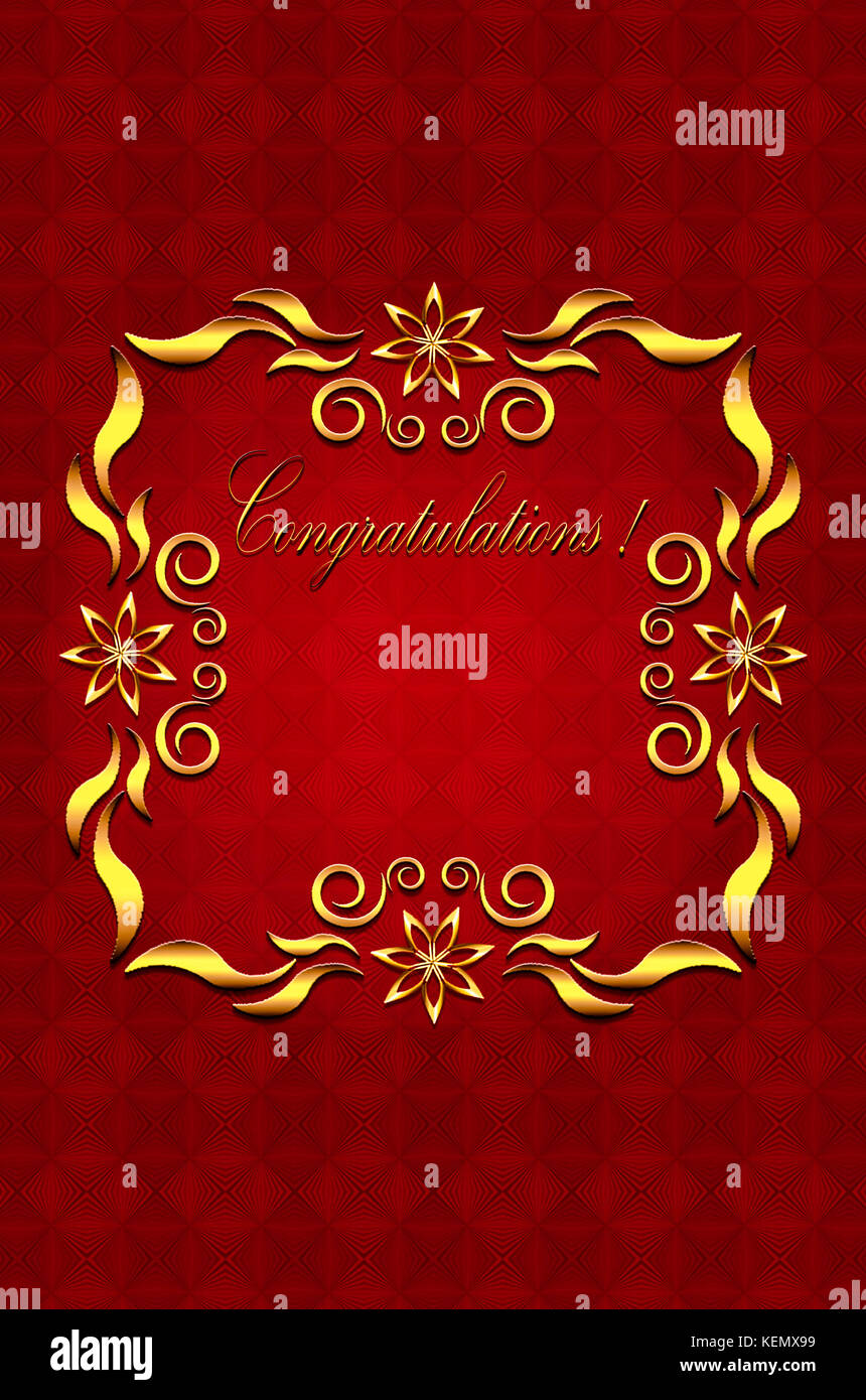 Gold frame of leaves with stars and Congratulations with red light on ...