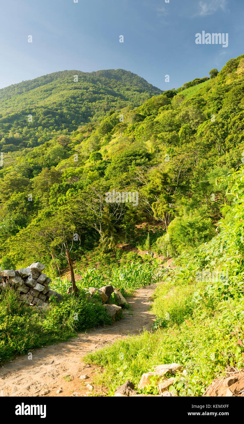 San Pedro volcano hiking trail on Lake Atitlan, Guatemala Stock Photo ...