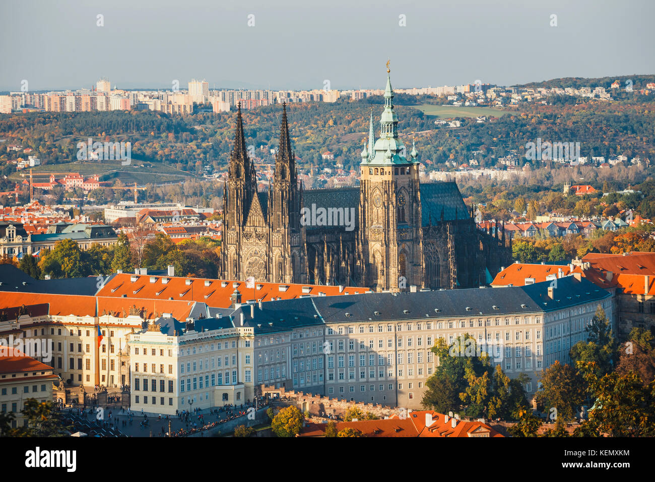 aerial view of mala strana district, Prague Czech republic, red tile ...