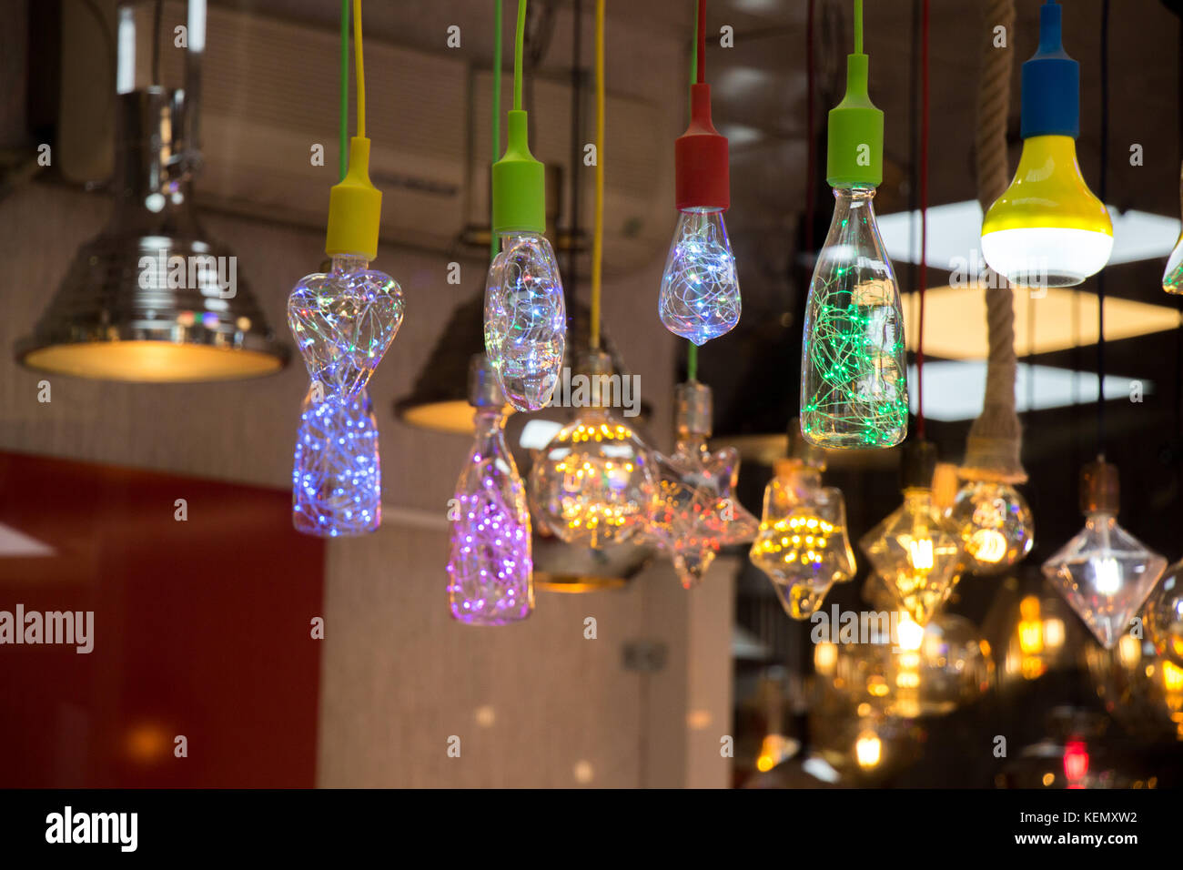 Decorative antique edison style filament light bulbs hanging Stock ...