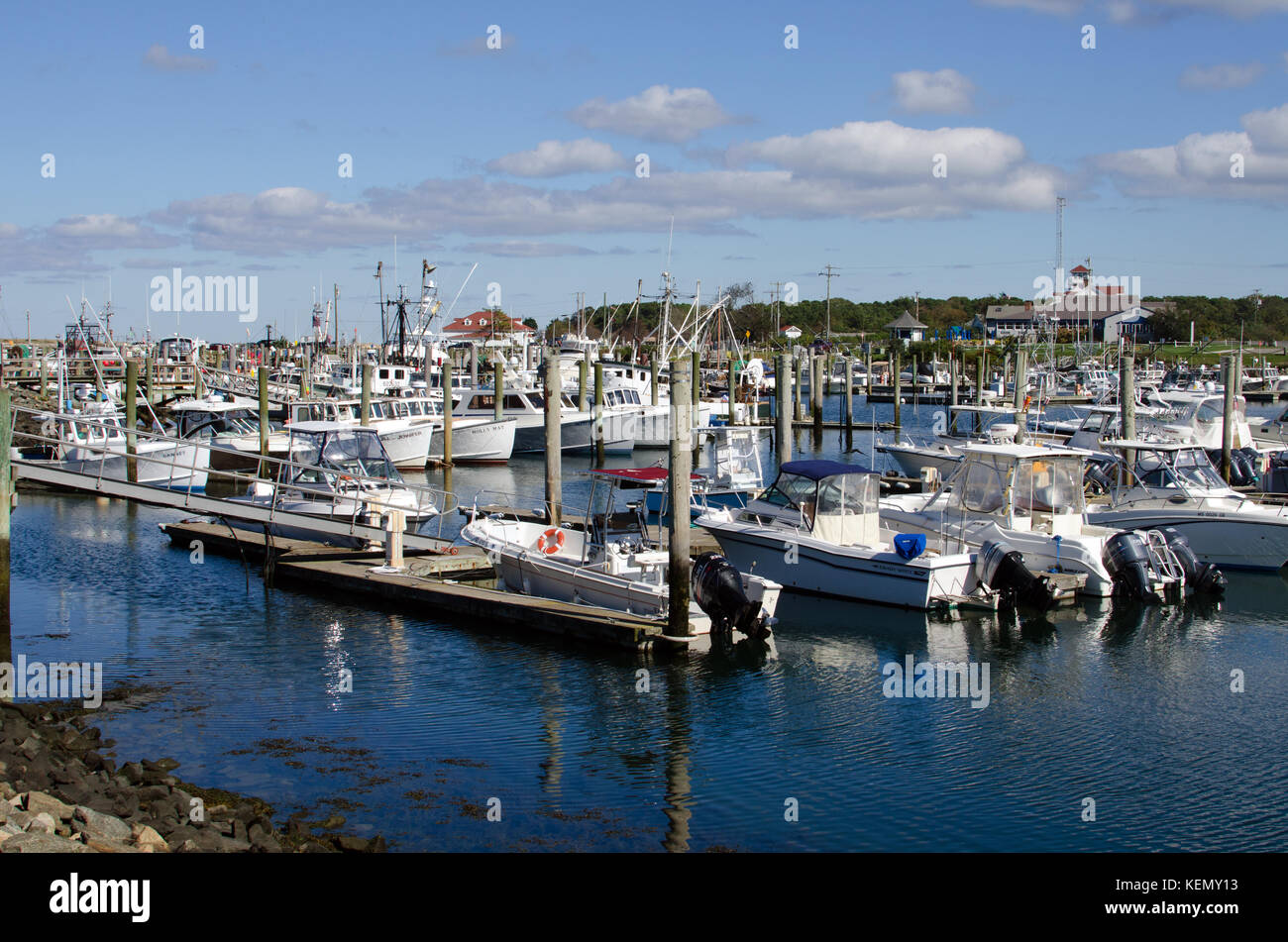 Sandwich Marina on Cape Cod with boats in their slips Stock Photo - Alamy