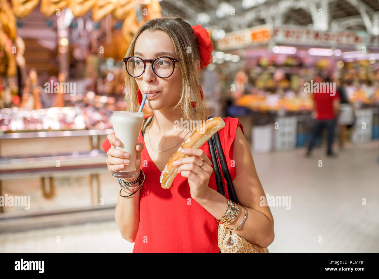 Woman with Horchata traditional spanish drink Stock Photo - Alamy