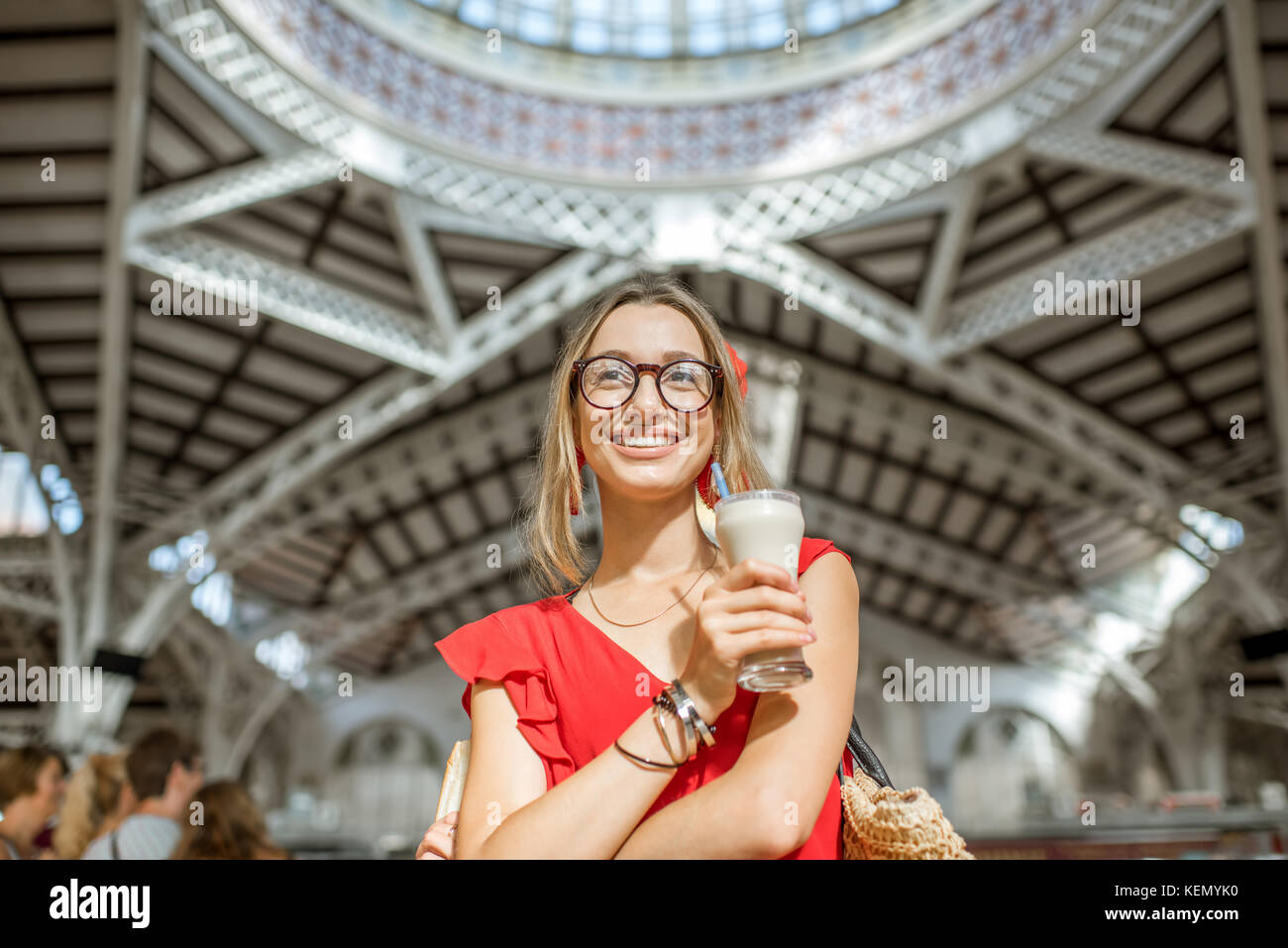 Woman with Horchata traditional spanish drink Stock Photo - Alamy