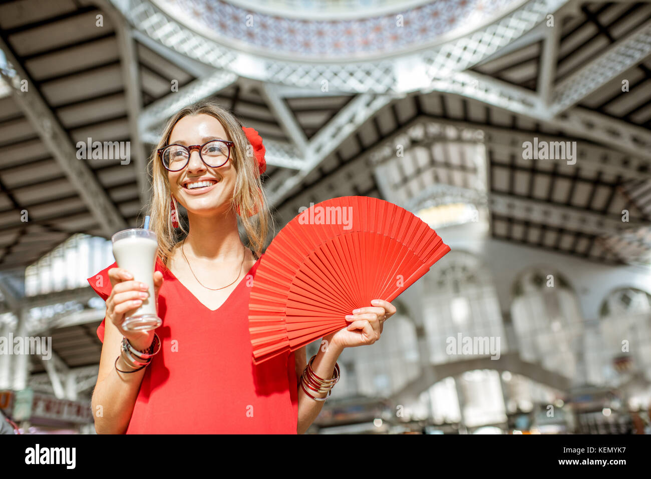 Woman with Horchata traditional spanish drink Stock Photo - Alamy