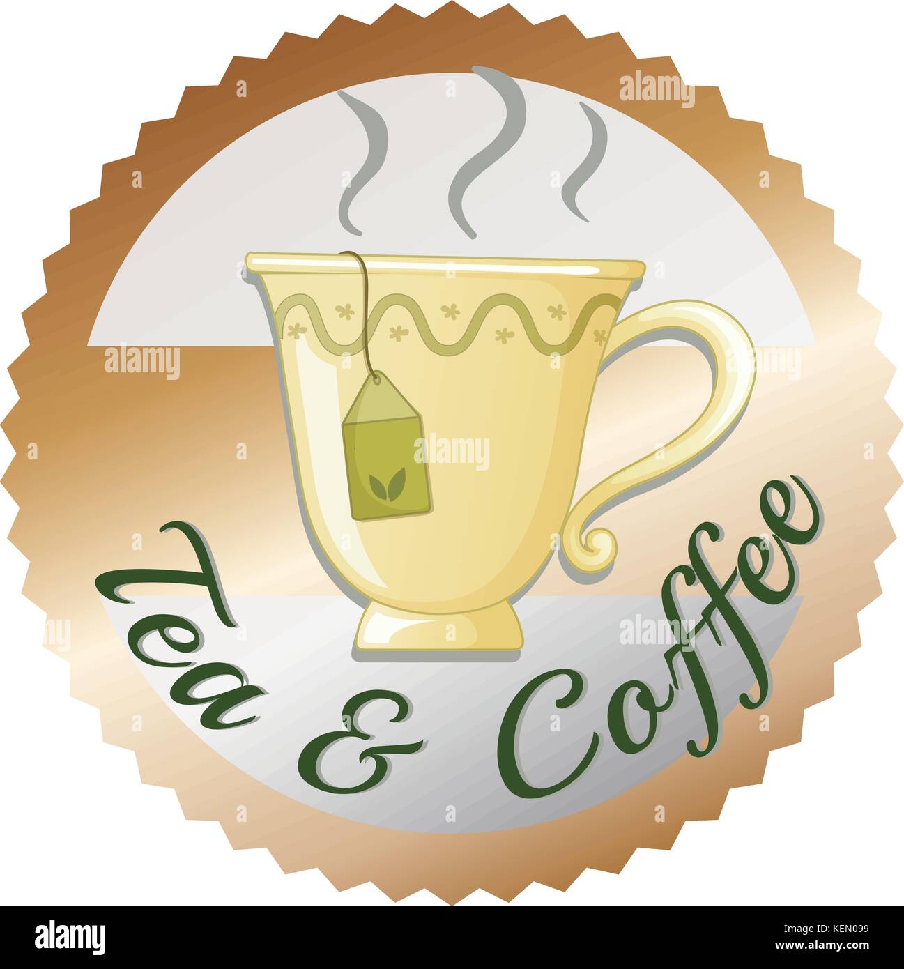 Illustration of a cup of tea with a tea and coffee label on a white ...