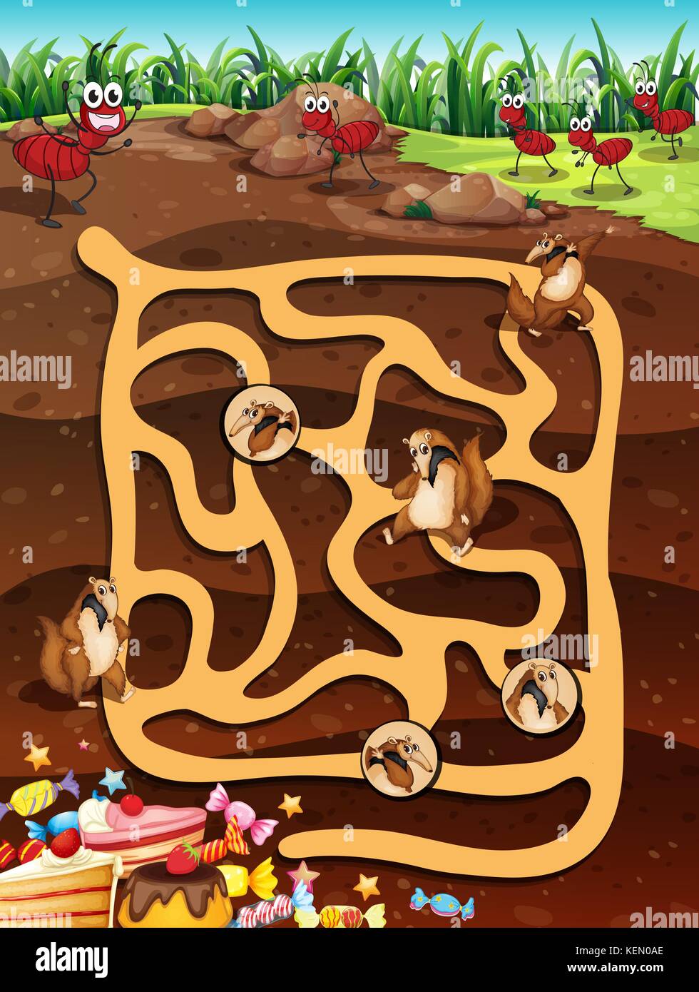 Illustration of a maze game with underground life Stock Vector Image ...