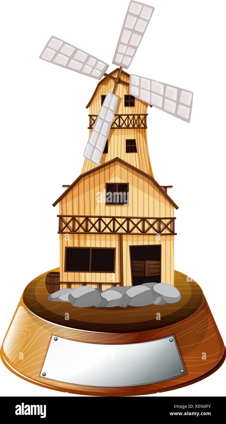 Illustration of a trophy stand with a wooden house on a white ...
