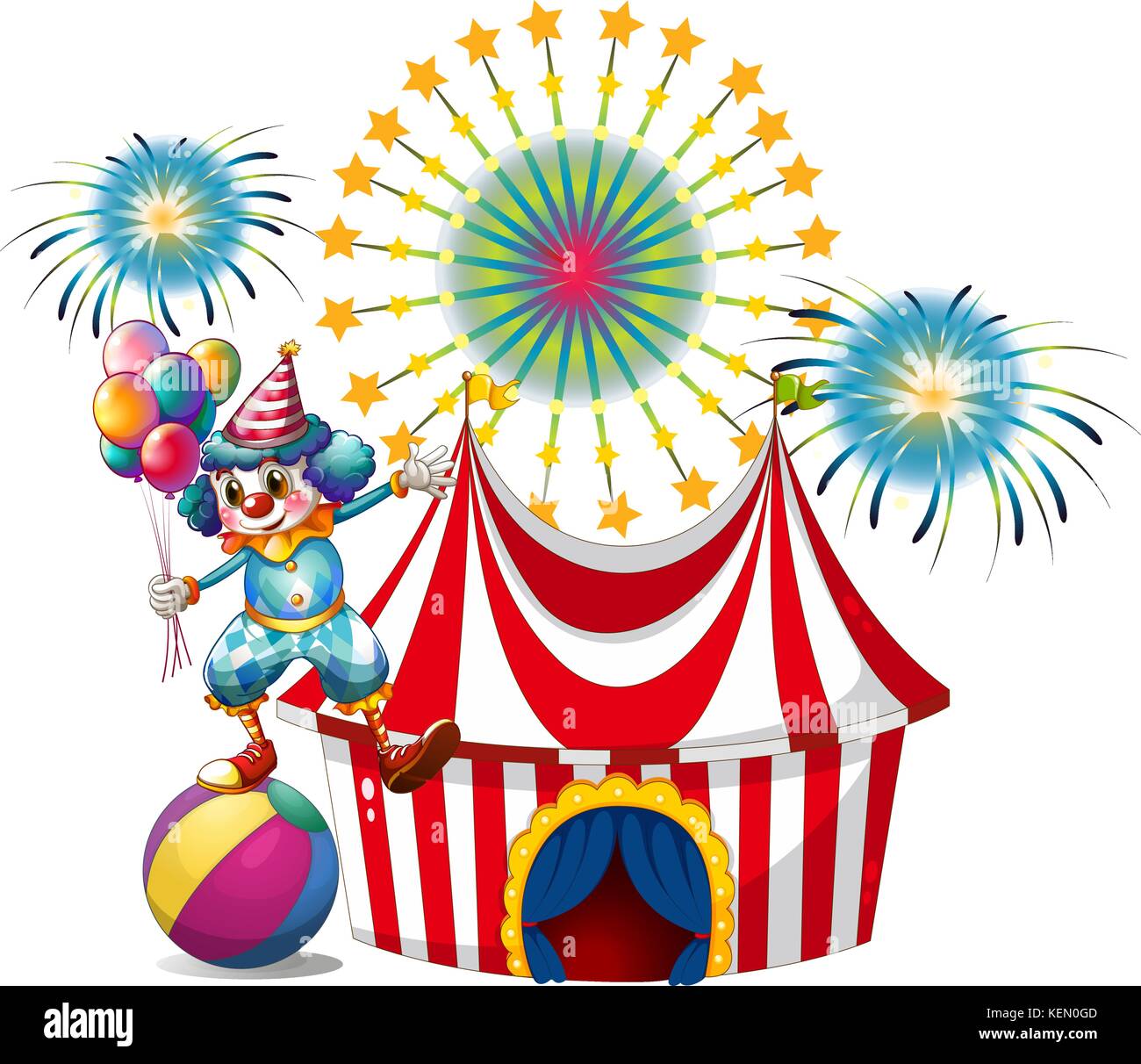Illustration Of A Carnival With A Clown Holding Balloons On A White