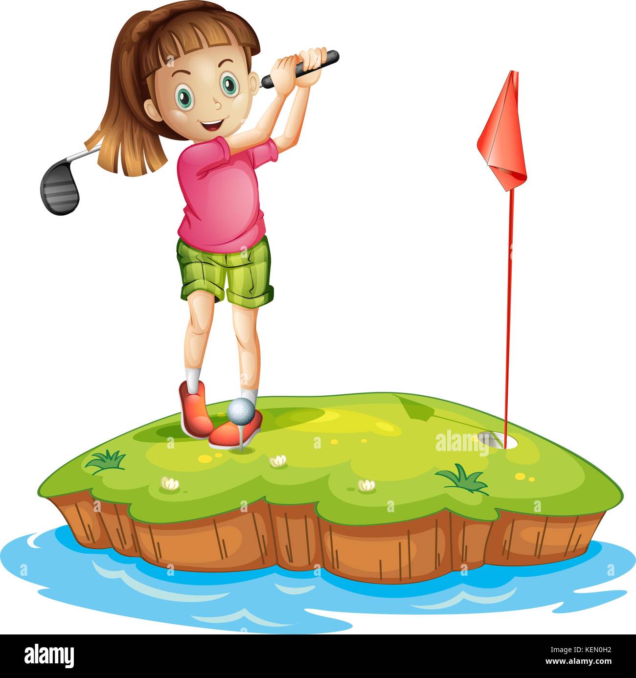Illustration of a cute little girl golfing on a white background Stock ...