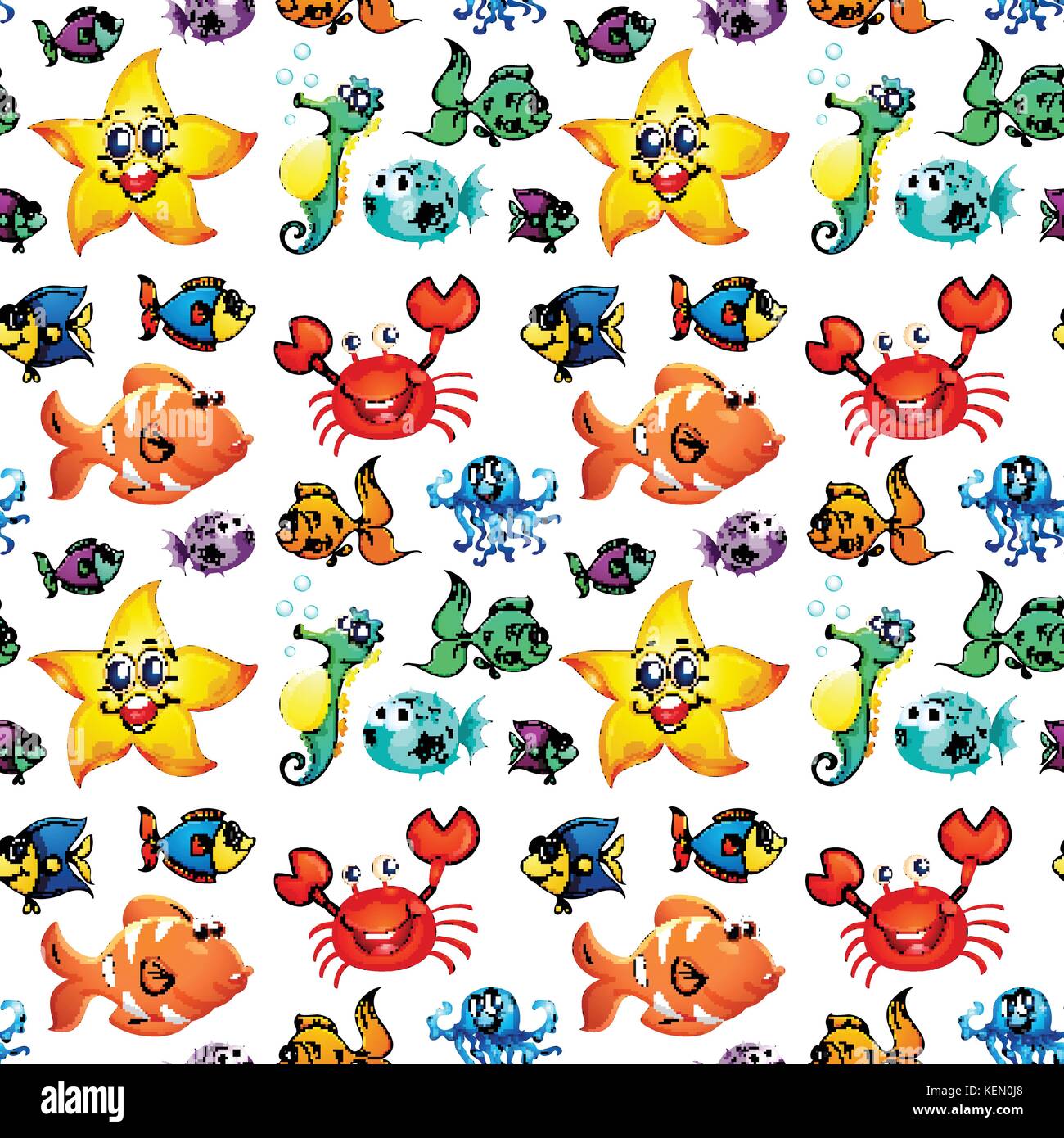 Illustration of a seamless design with sea creatures on a white ...