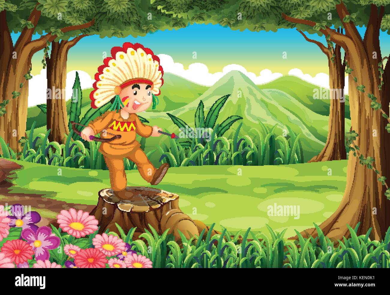 Illustration of an Indian at the forest Stock Vector Image & Art - Alamy
