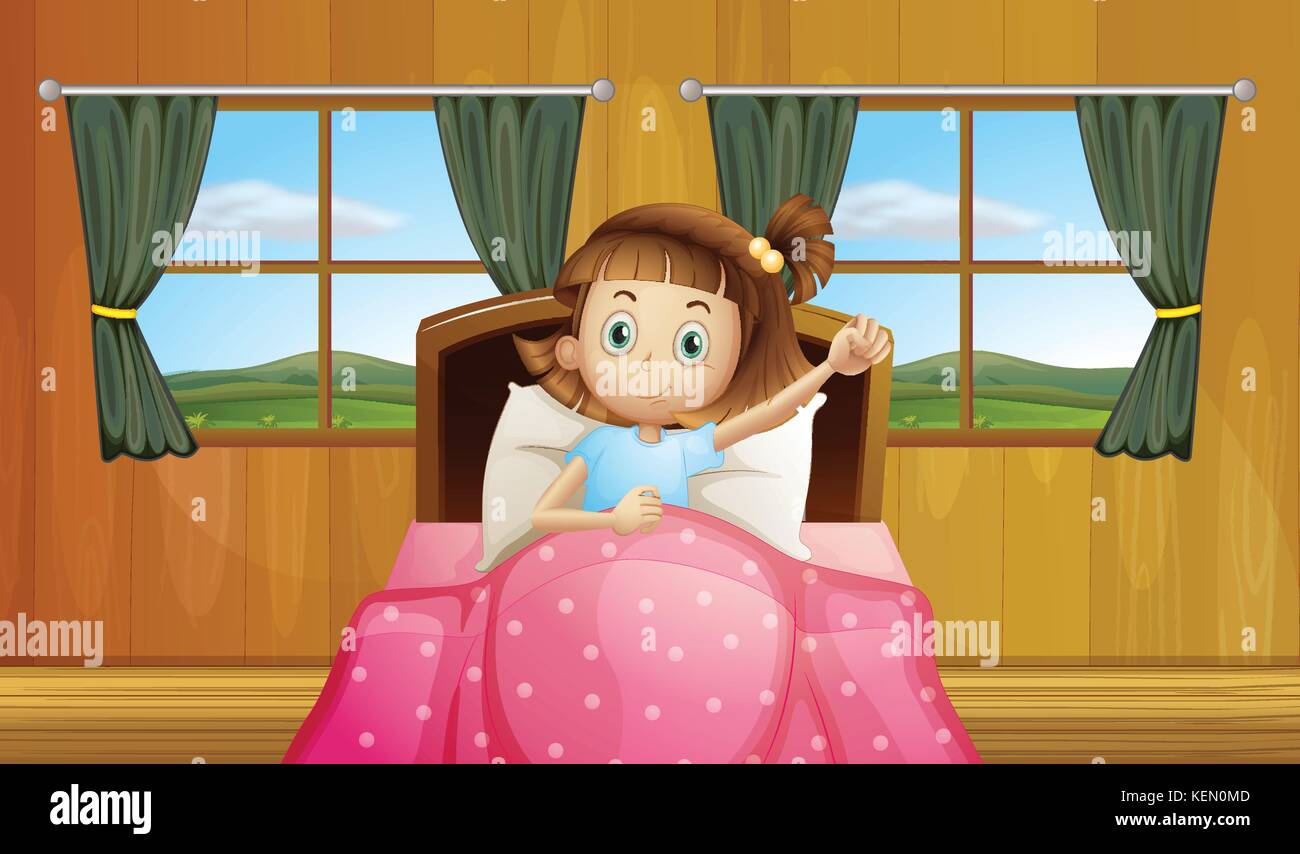 Illustration of a girl waking up in bed Stock Vector Image & Art - Alamy