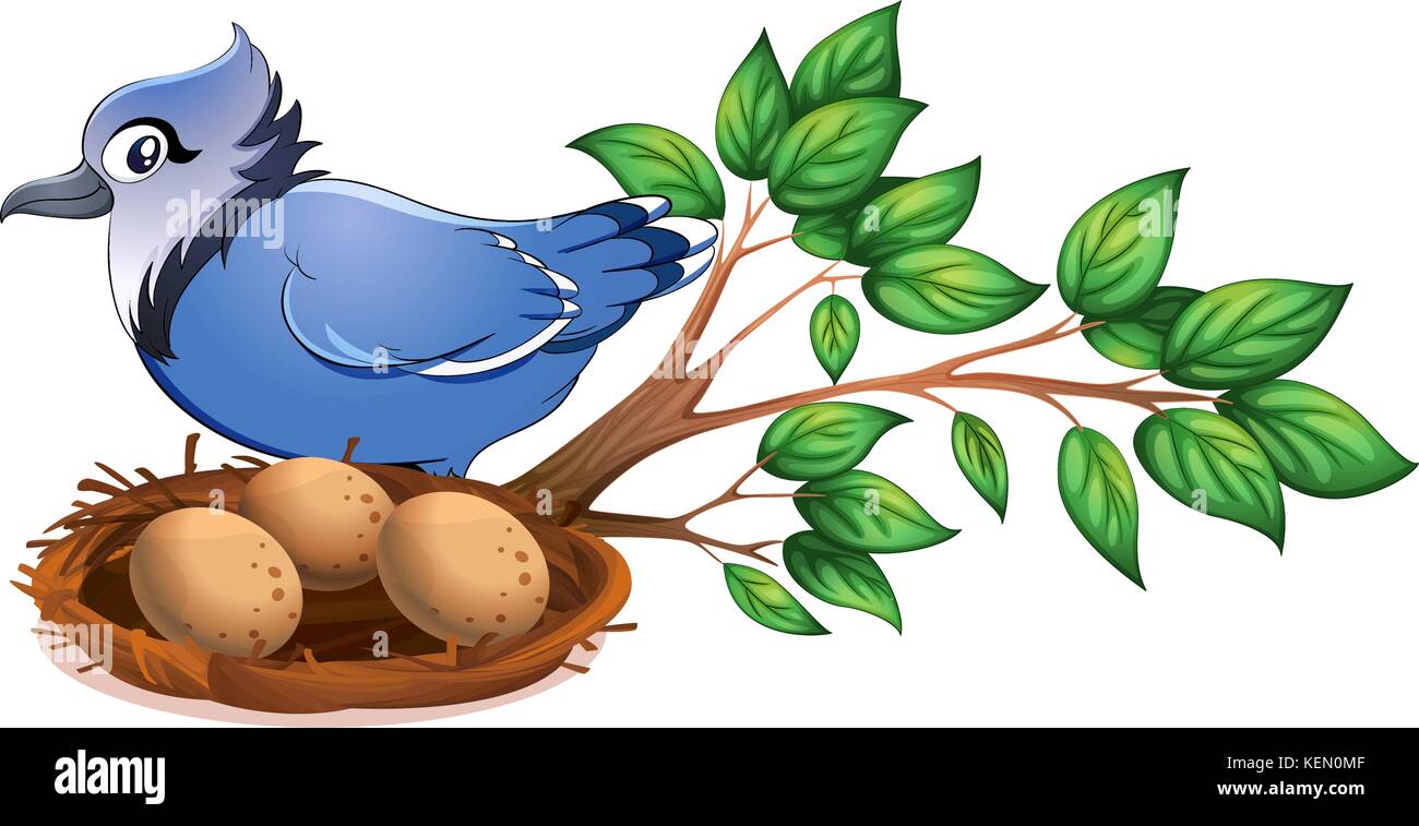 Cartoon Blue Bird In Nest