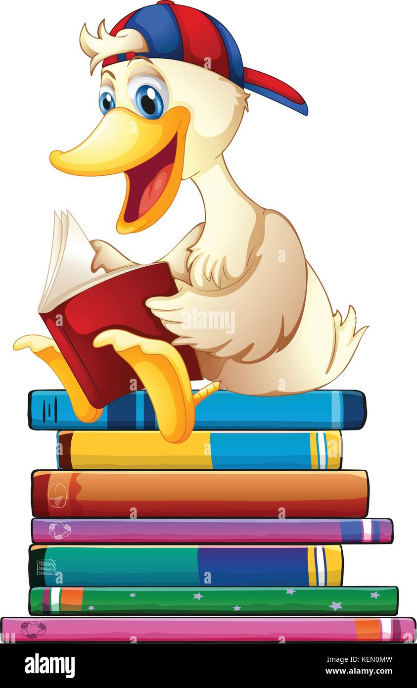 Illustration of a duck reading books Stock Vector Image & Art - Alamy