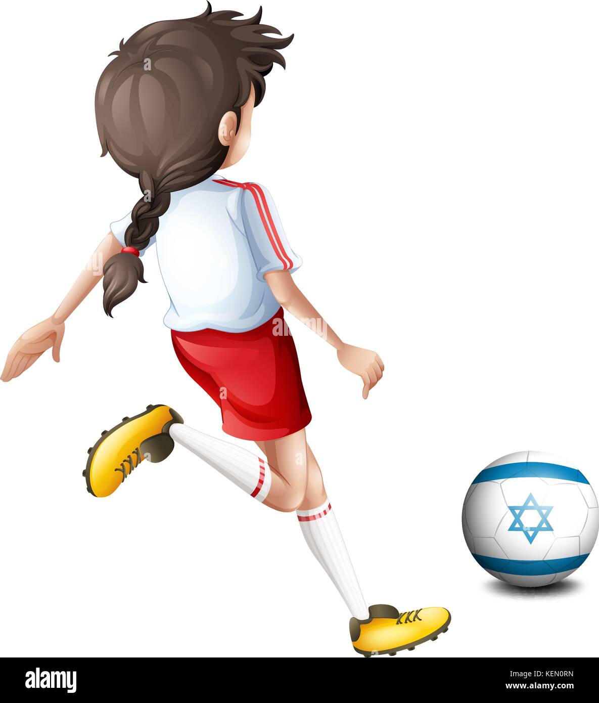 Illustration of a girl playing with the flag of Israel on a white ...