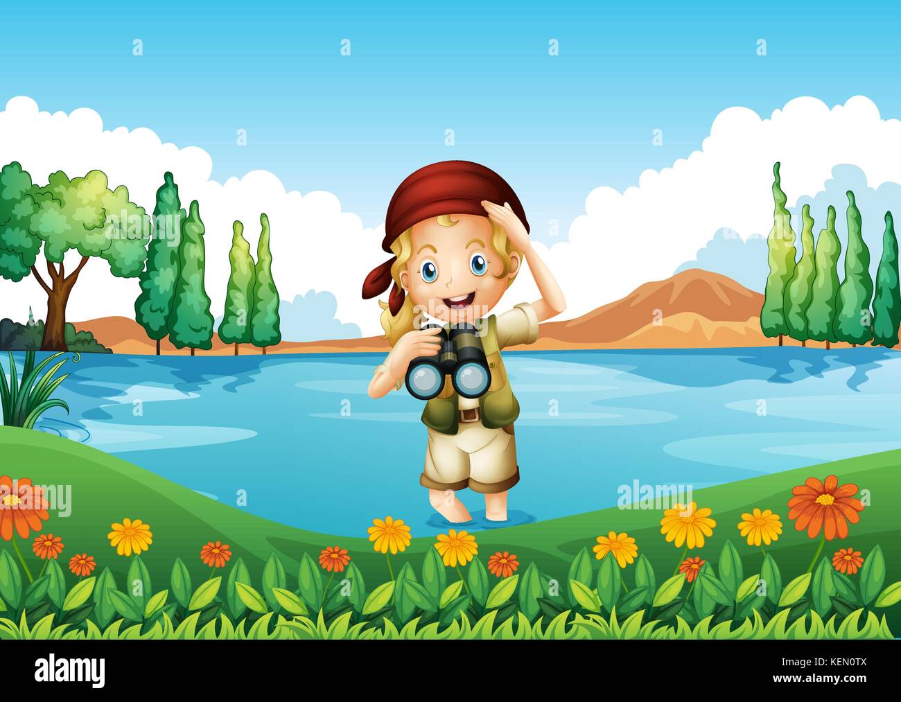 Illustration of a female explorer with a telescope Stock Vector Image ...