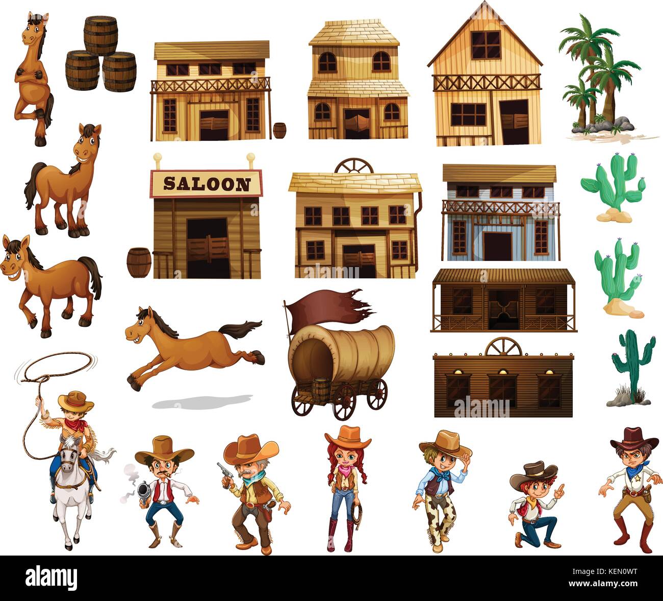 Cowboy western town cartoon hi-res stock photography and images - Alamy