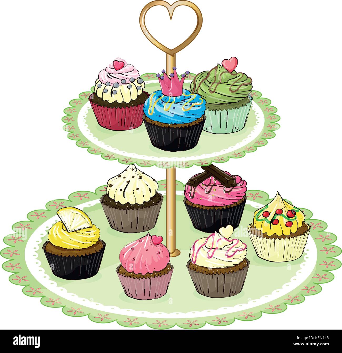 Illustration of a cupcake tray with cupcakes on a white background ...