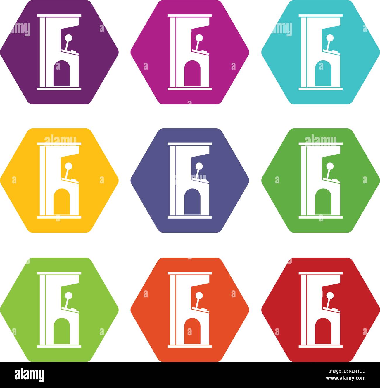 Retro style arcade game machine icon set color hexahedron Stock Vector ...