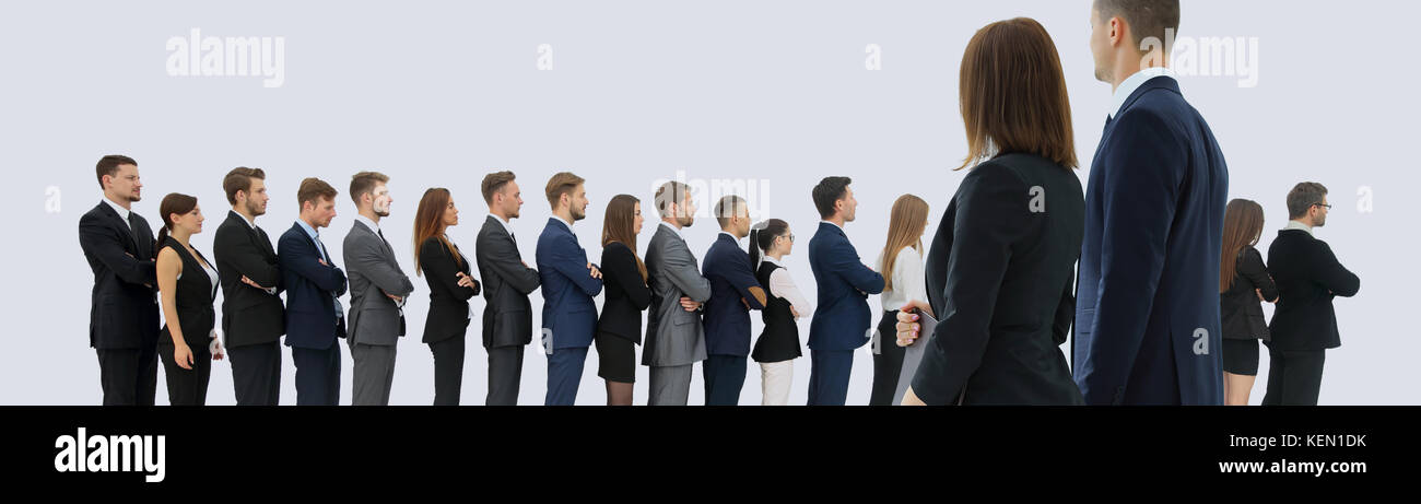 Profile of a business team in a single line against white background ...