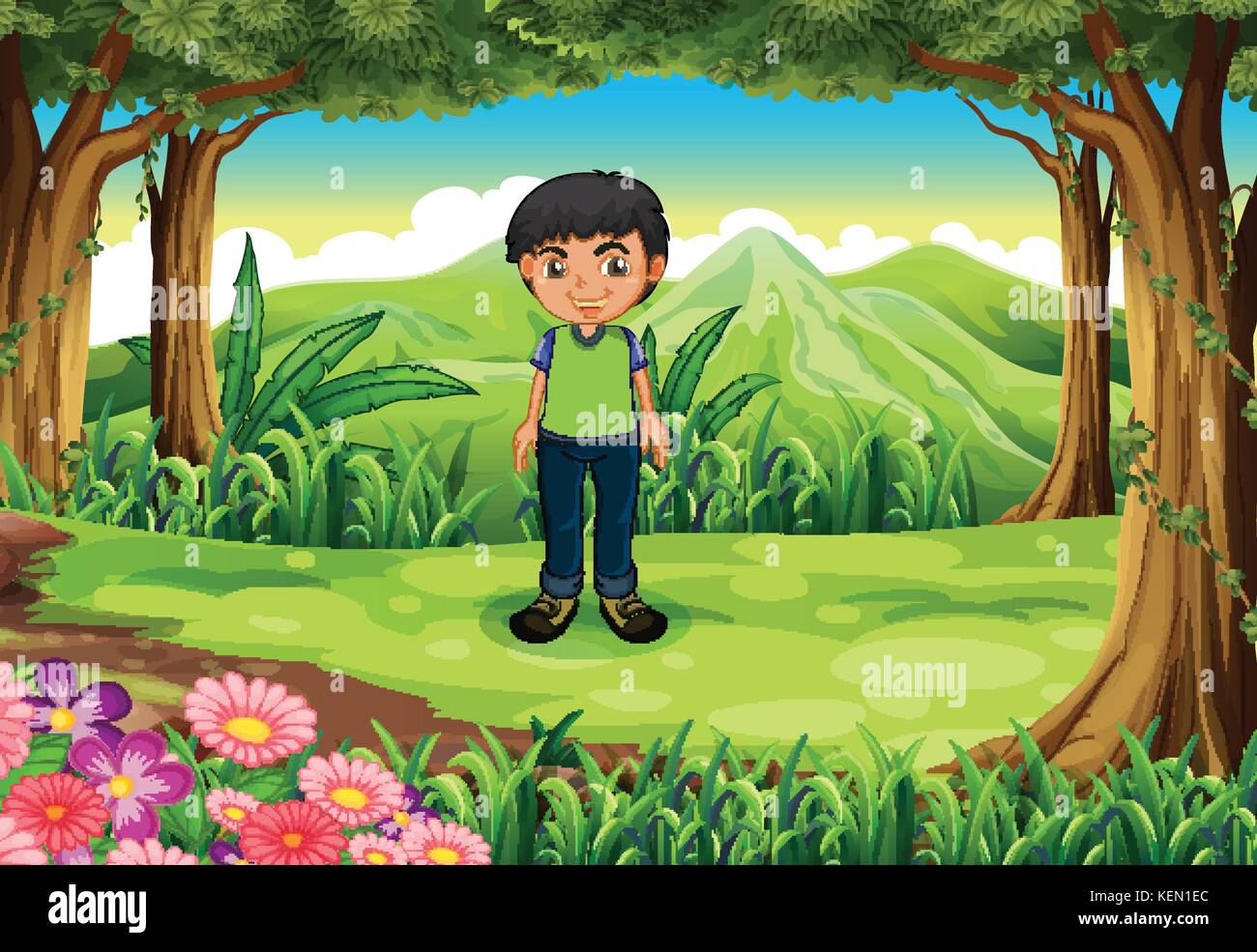 Illustration of a smiling young man at the jungle Stock Vector Image ...