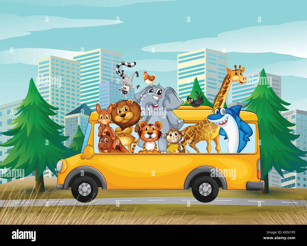 Illustration of many animals on a school bus Stock Vector Image & Art ...