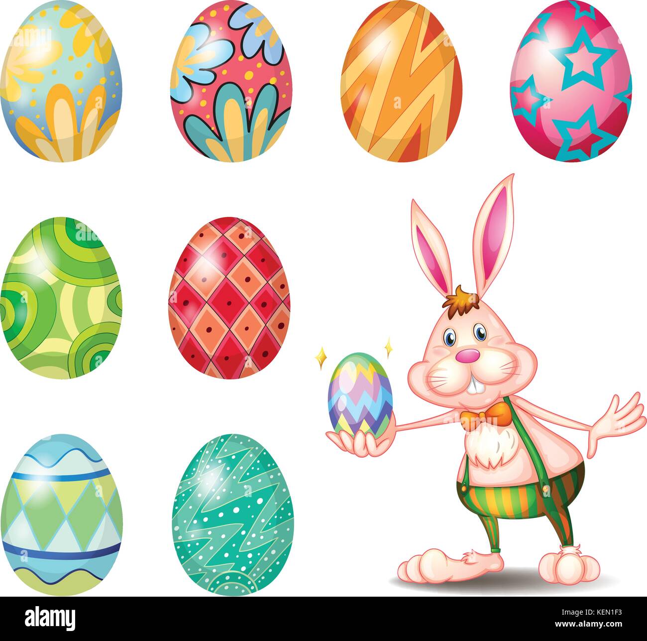 Illustration of a cute bunny holding a small egg on a white background ...