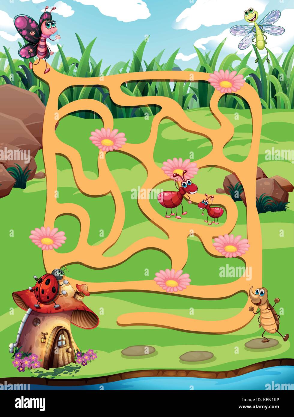 Illustration of a maze game with insects background Stock Vector Image ...
