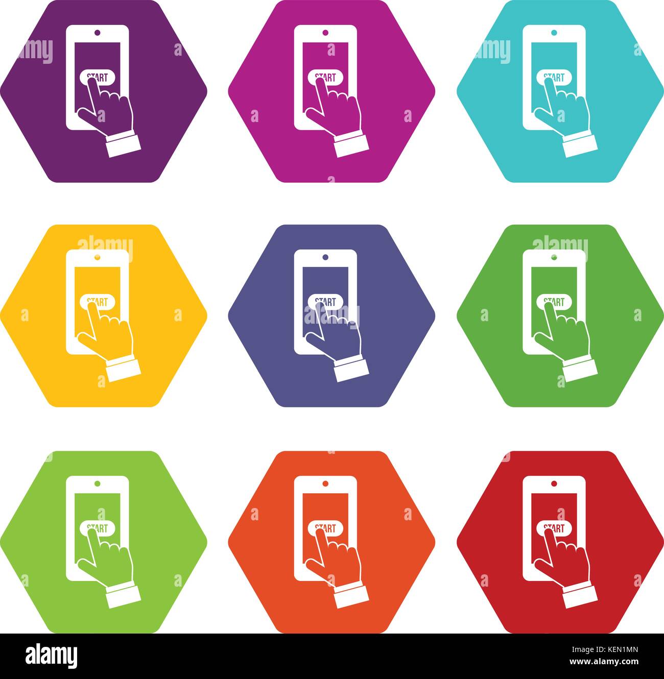 Playing games on smartphone icon set color hexahedron Stock Vector ...