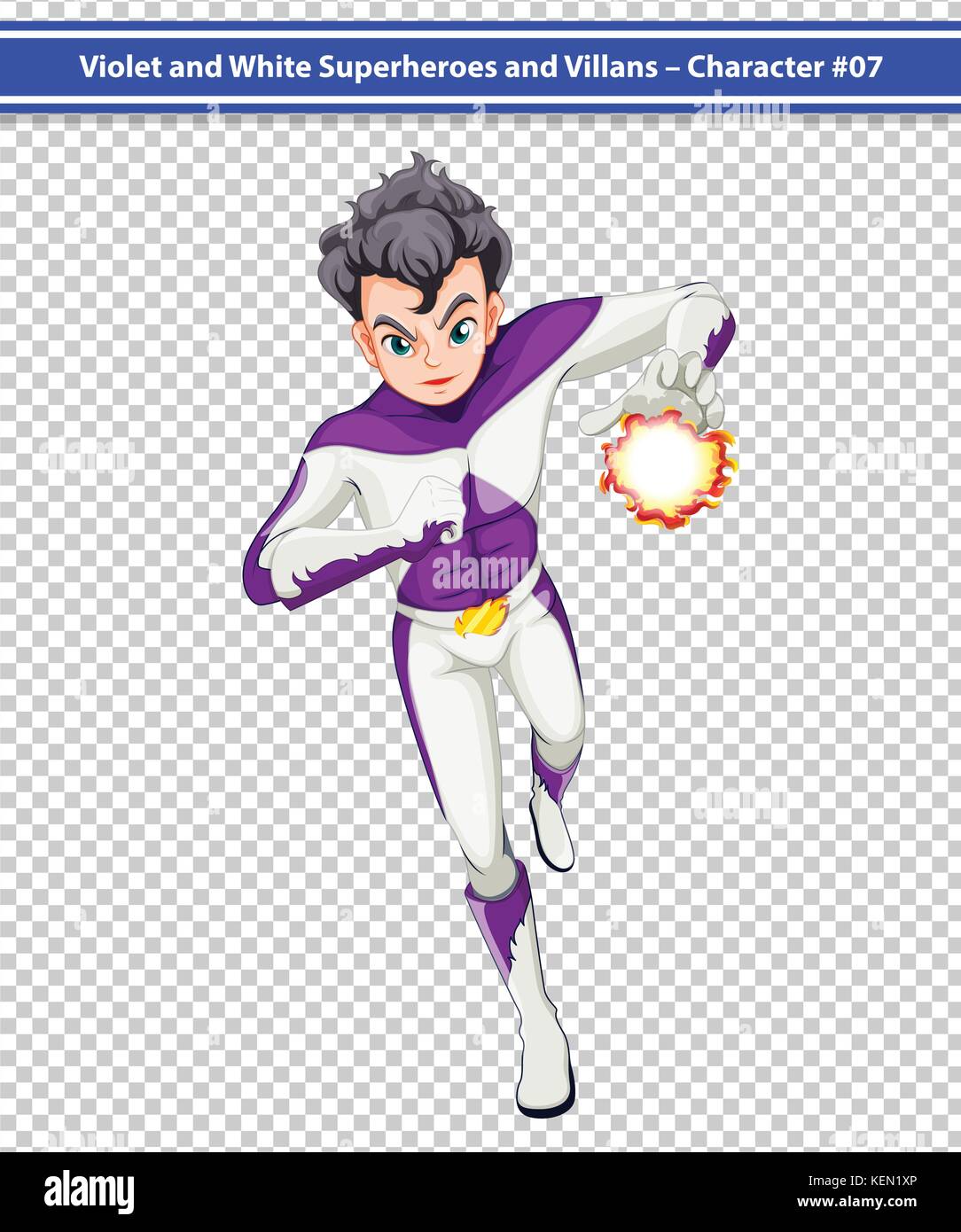 Illustration of a violet and white superhero with a blazing power Stock ...