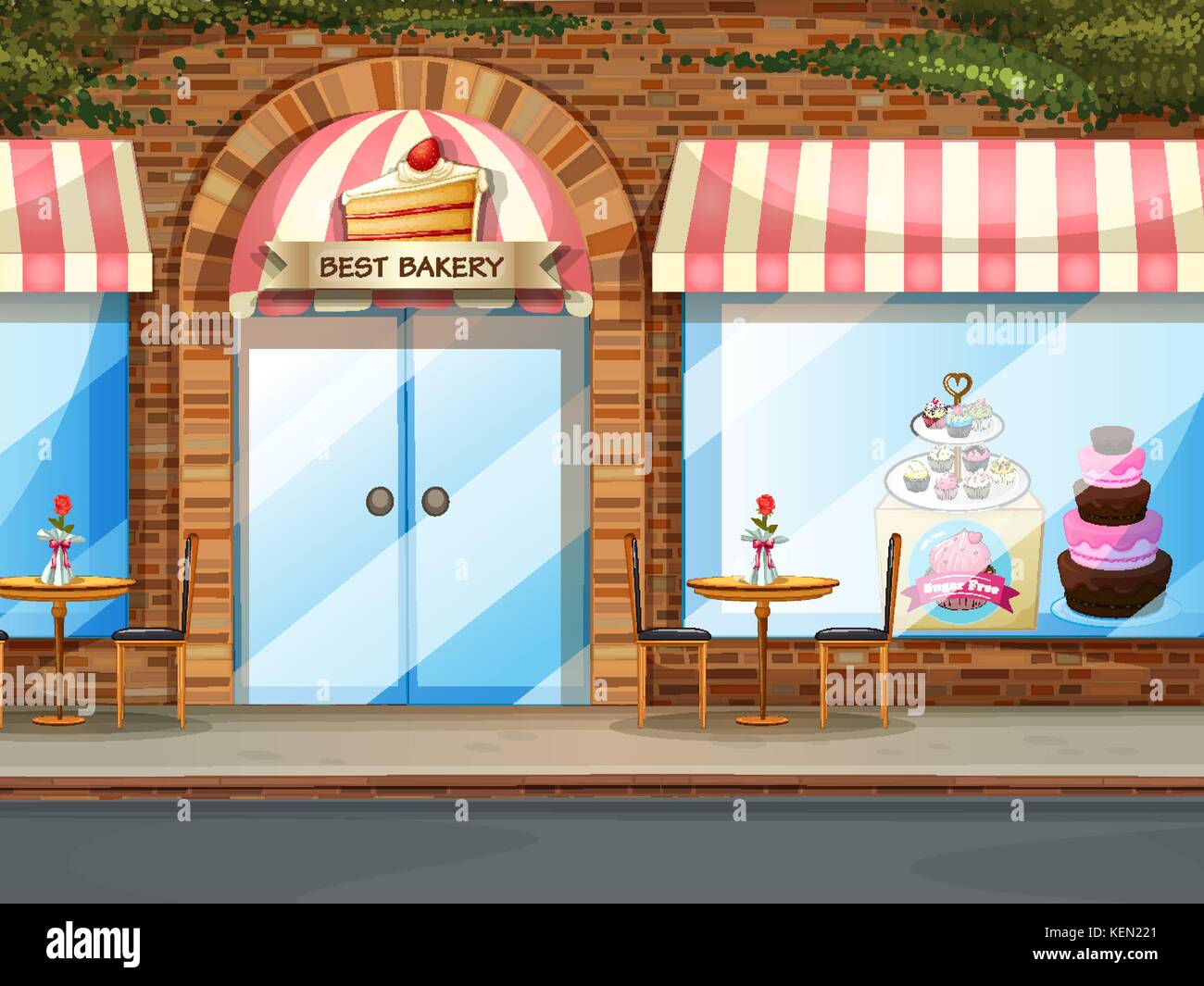 Illustration of a bakery shop with glass windows Stock Vector Image ...
