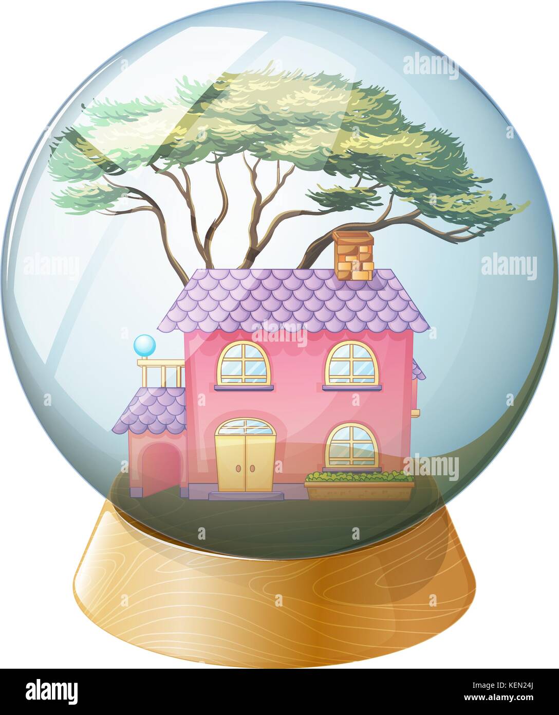 Illustration of a crystal ball with a beautiful house inside on a white ...