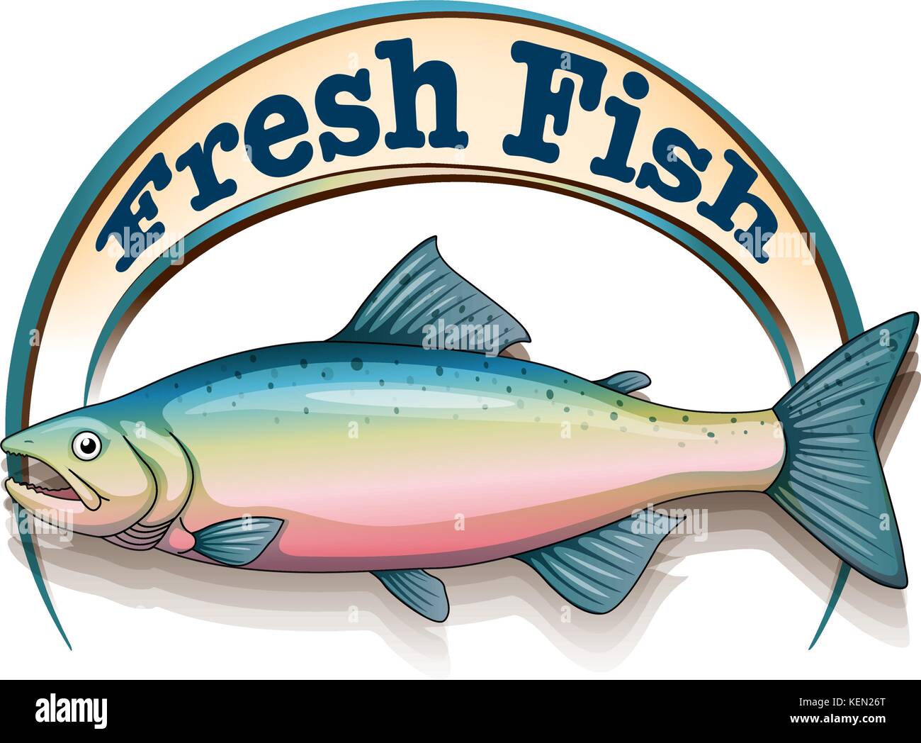 Illustration of a fish with a fresh fish label on a white background ...