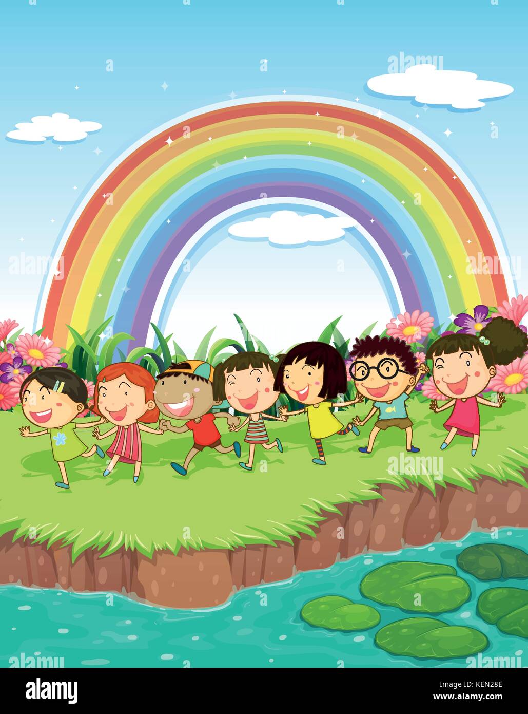 Children playing beside a river Stock Vector Image & Art - Alamy