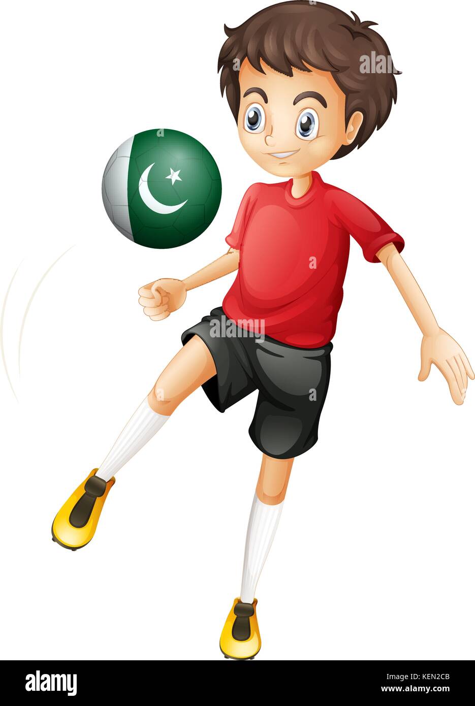 Illustration of a boy using the ball with the Pakistan flag on a white ...
