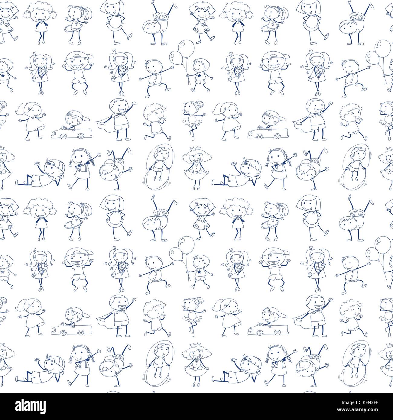 Illustration of the seamless design of people in blue color on a white ...