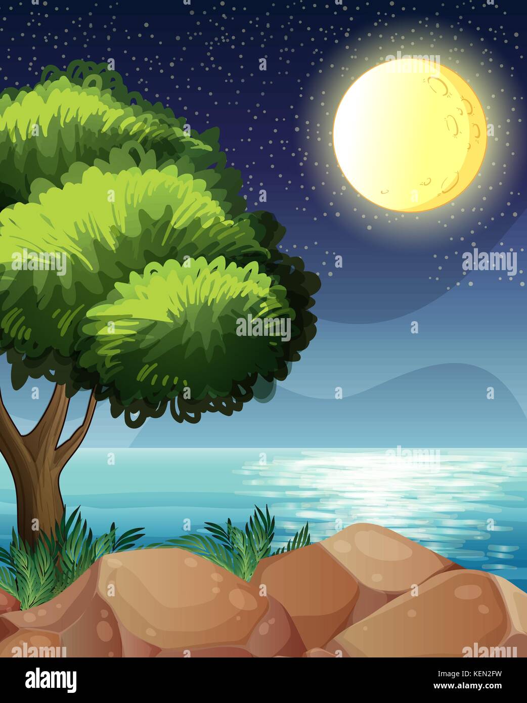 Illustration of a bright moon and the beautiful nature Stock Vector ...