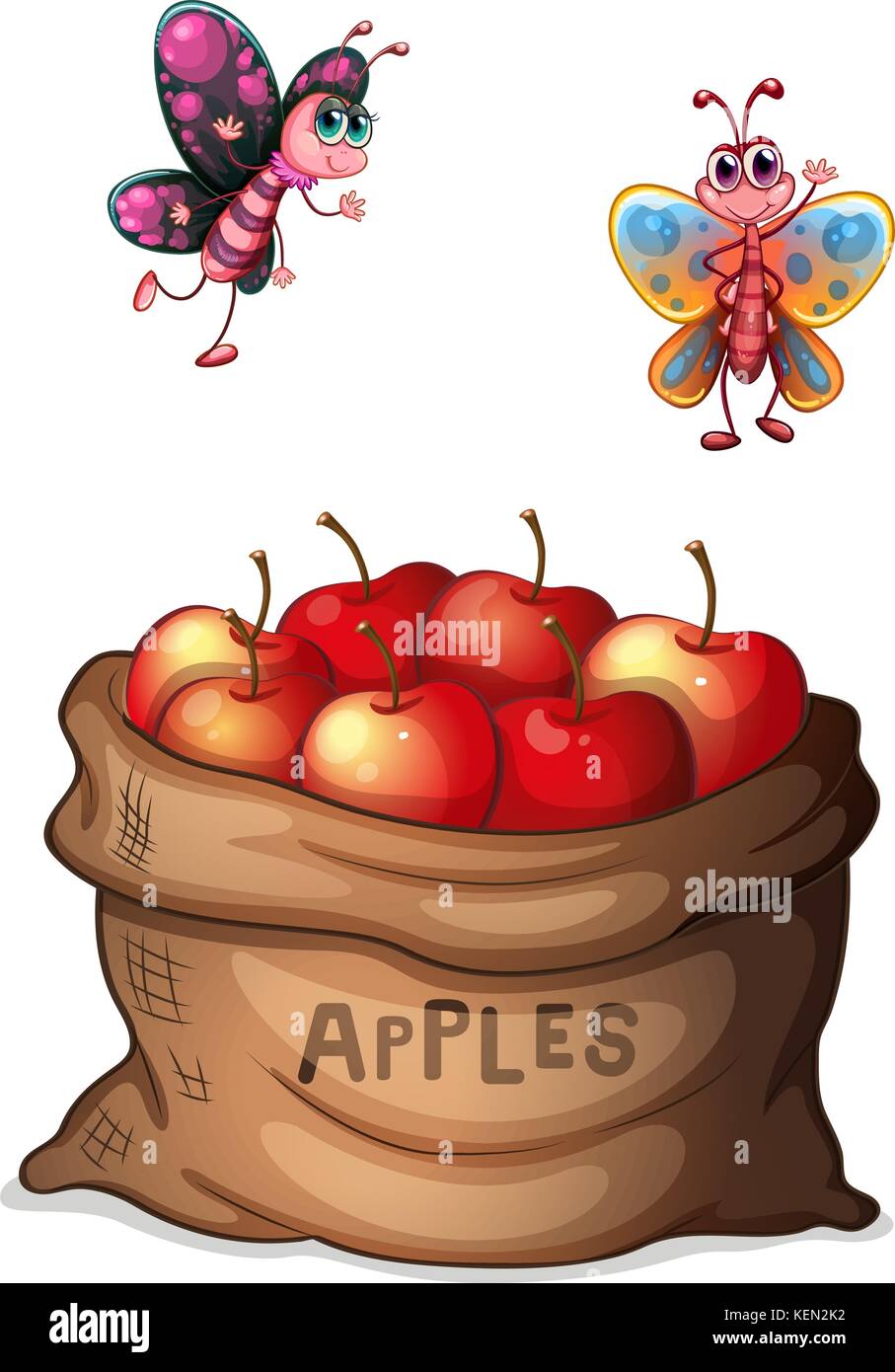 Illustration of a sack of crunchy apples on a white background Stock ...
