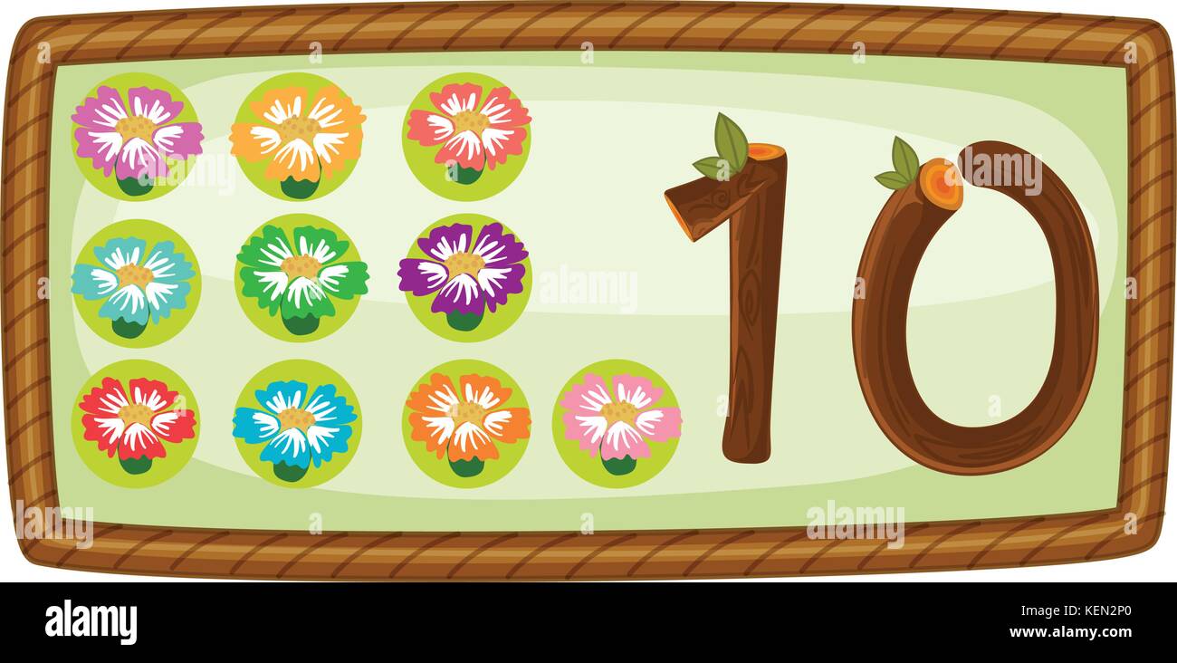 Illustration of a rectangular template with ten flowers on a white ...