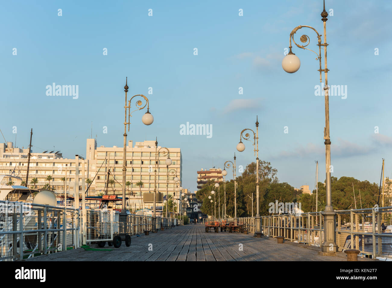 Larnaca Marina in early morning blue sky and red orange clouds Stock ...