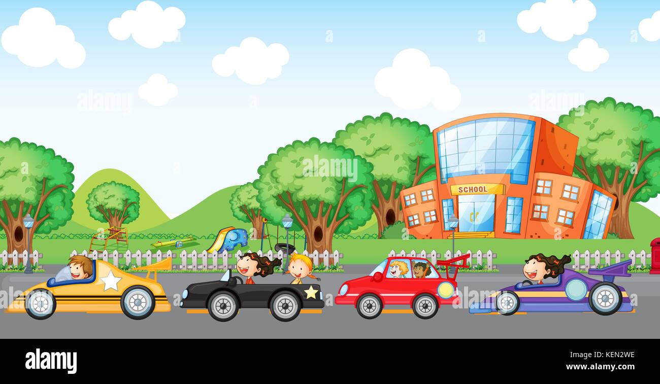 Illustration of the children car racing Stock Vector Image & Art - Alamy