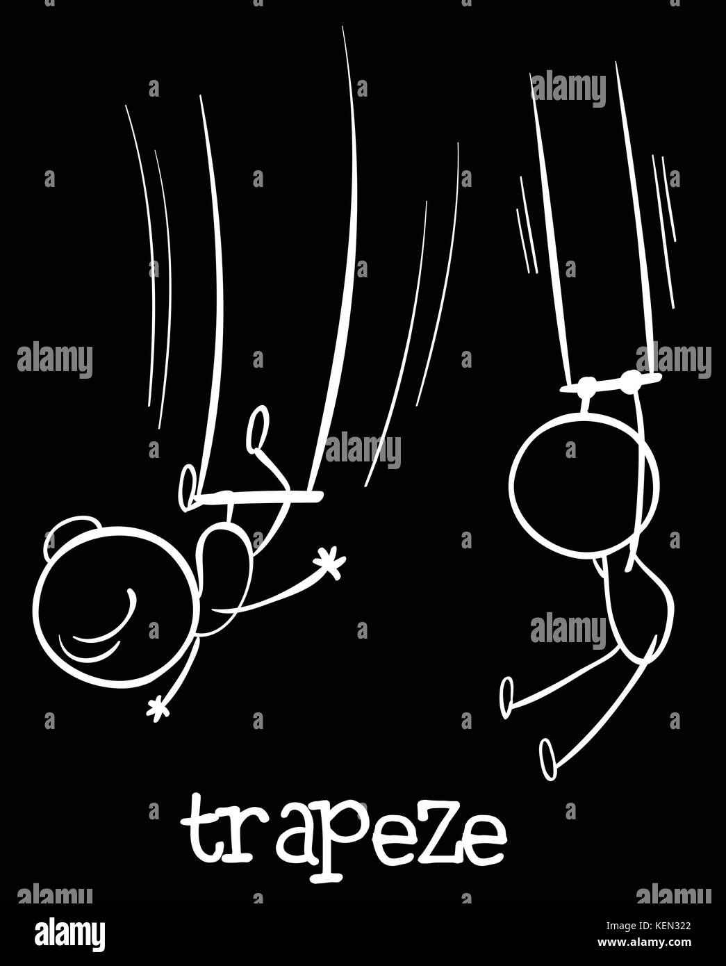 Illustration of the two people doing trapeze on a black background ...