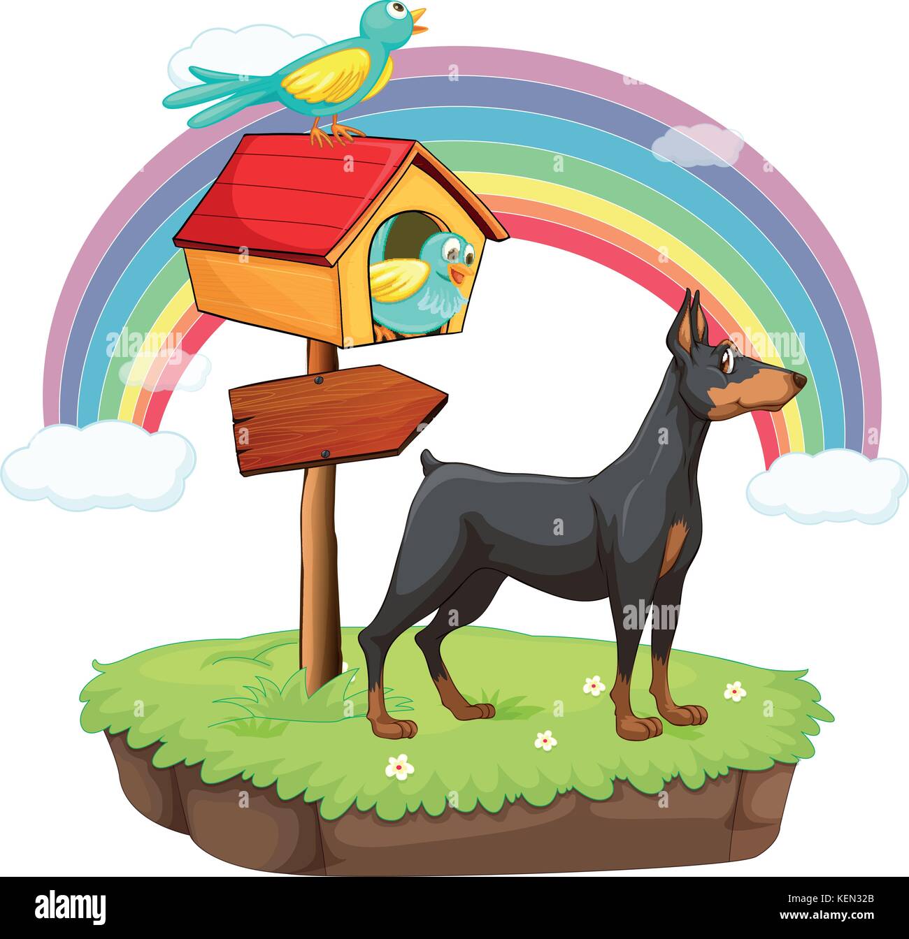 An island with animals and a wooden arrow on a white background Stock ...