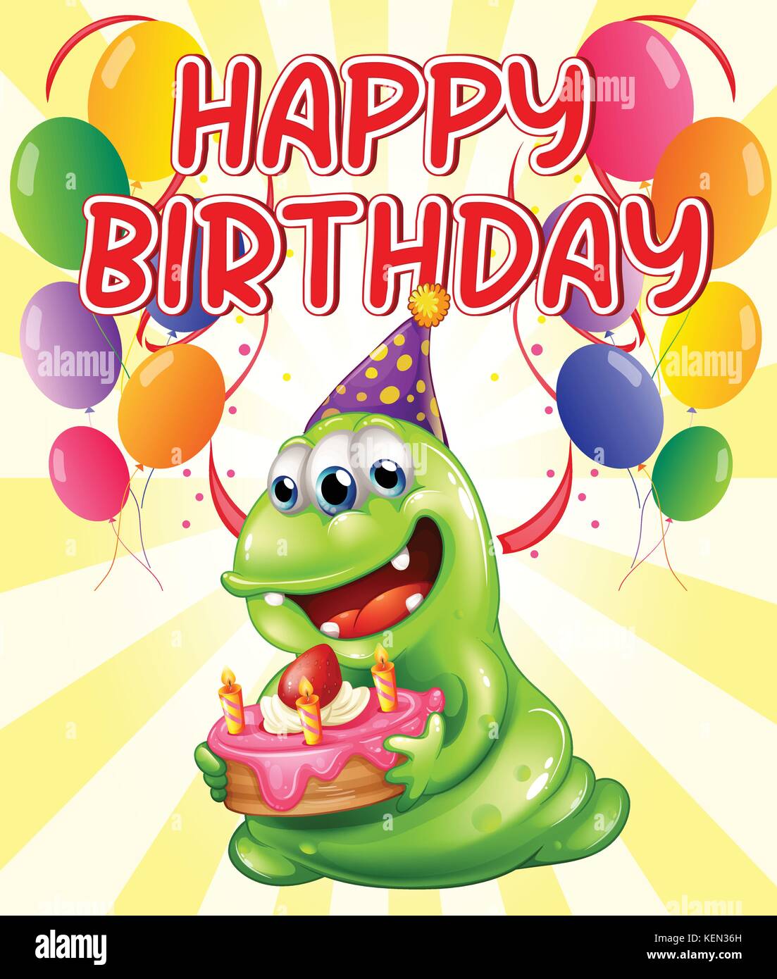 Illustration of a birthday card with monster Stock Vector Image & Art ...