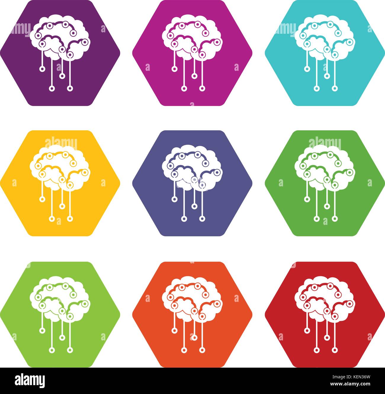 Sensors on human brain icon set color hexahedron Stock Vector Image & Art - Alamy