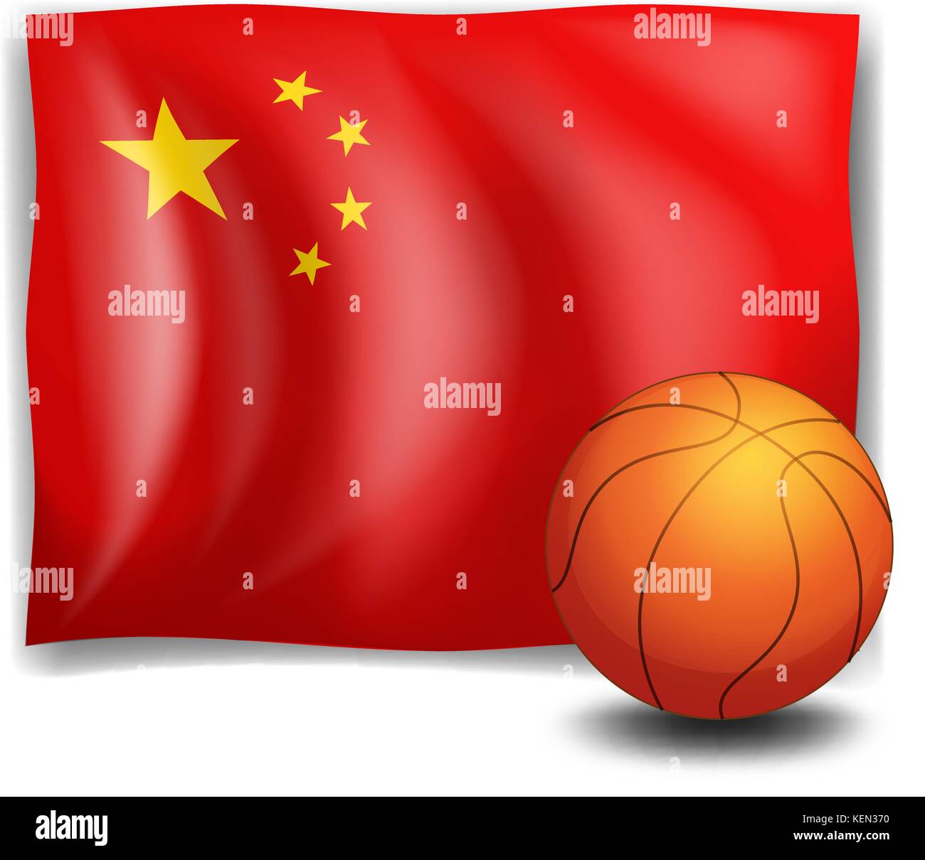 Illustration of a ball in front of the Chinese flag on a white ...